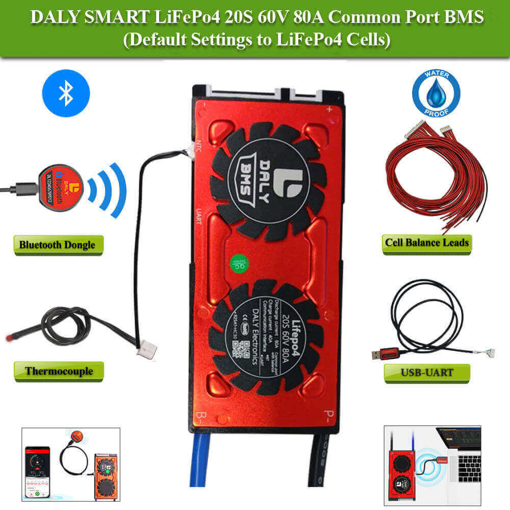 DALY Smart BMS 20S 60V 80A LiFePo4 Battery Protection Module - BMS Batteries